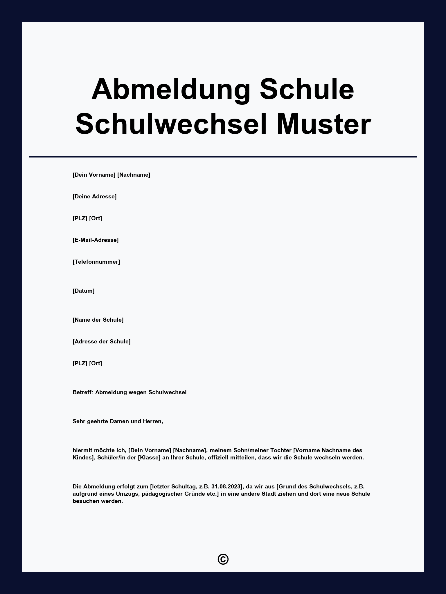 Abmeldung Schule Schulwechsel Muster