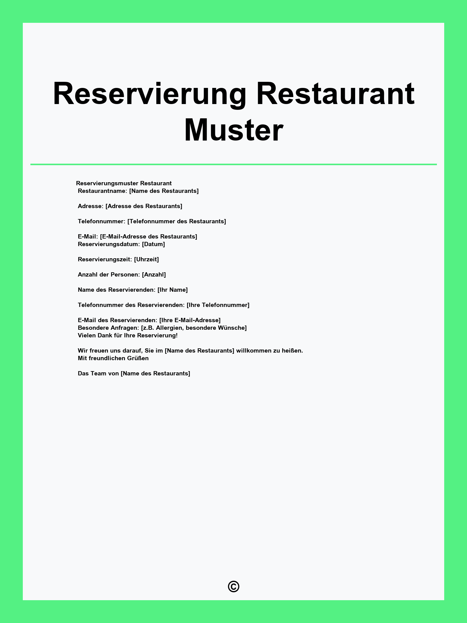 Reservierung Restaurant Muster